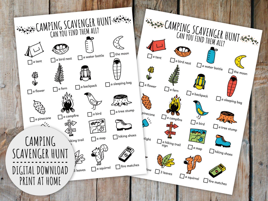 Camping Scavenger Hunt Printable for Kids, Treasure Hunt and Summer ...