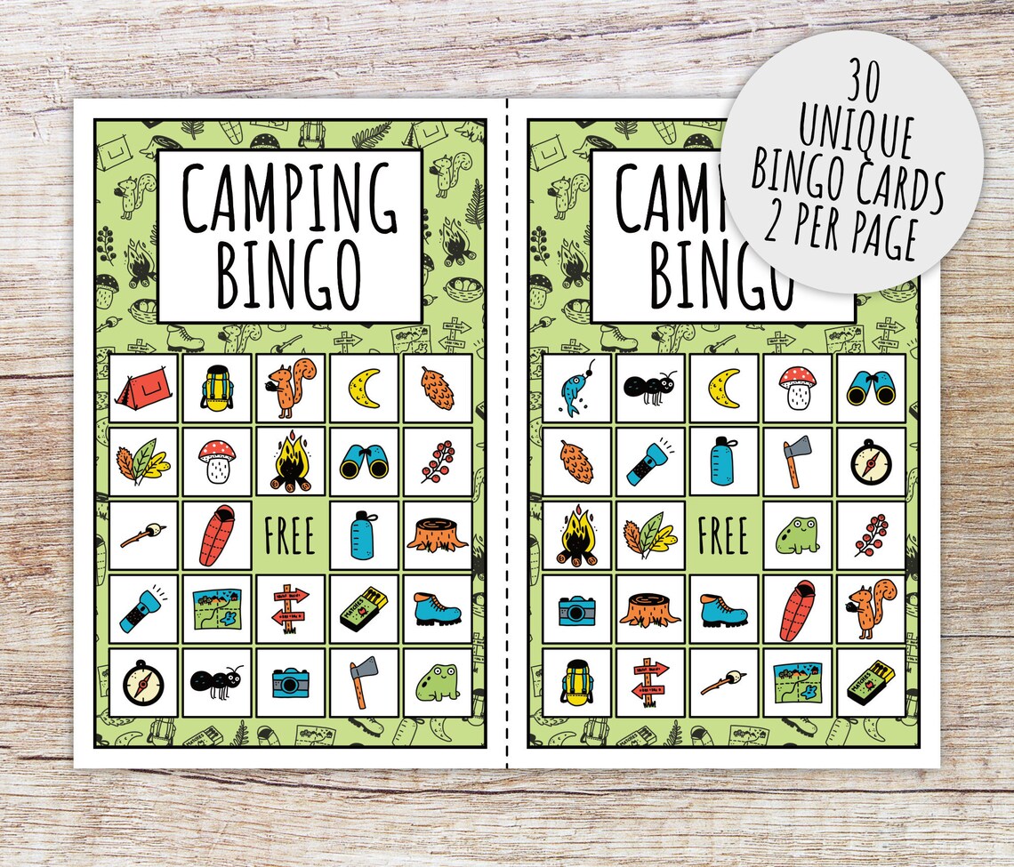 Camping Bingo Game for Kids, Kids Camping Trip Party Game, Preschool ...