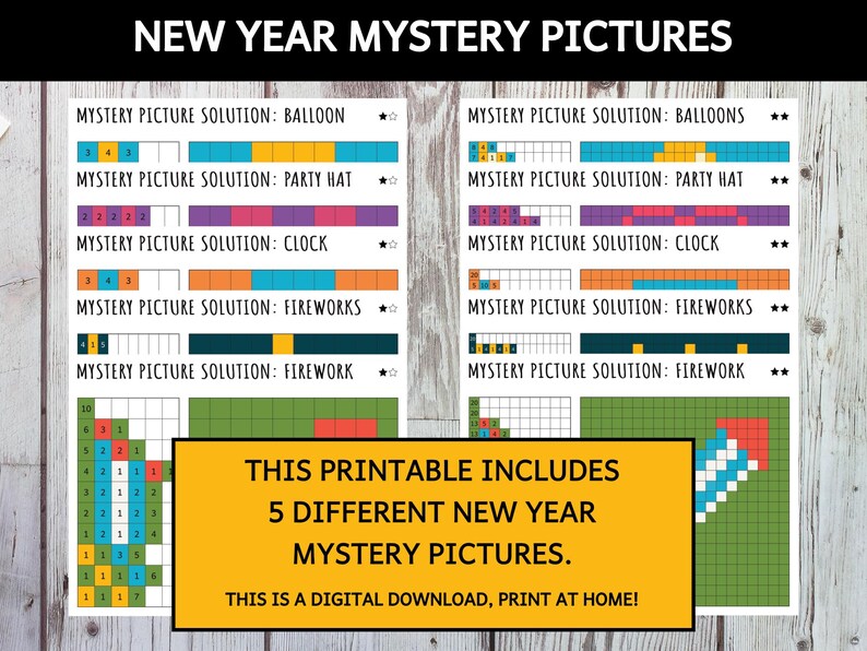 New Year 2026 Mystery Picture Worksheets Pixel Art Color by Code - Etsy