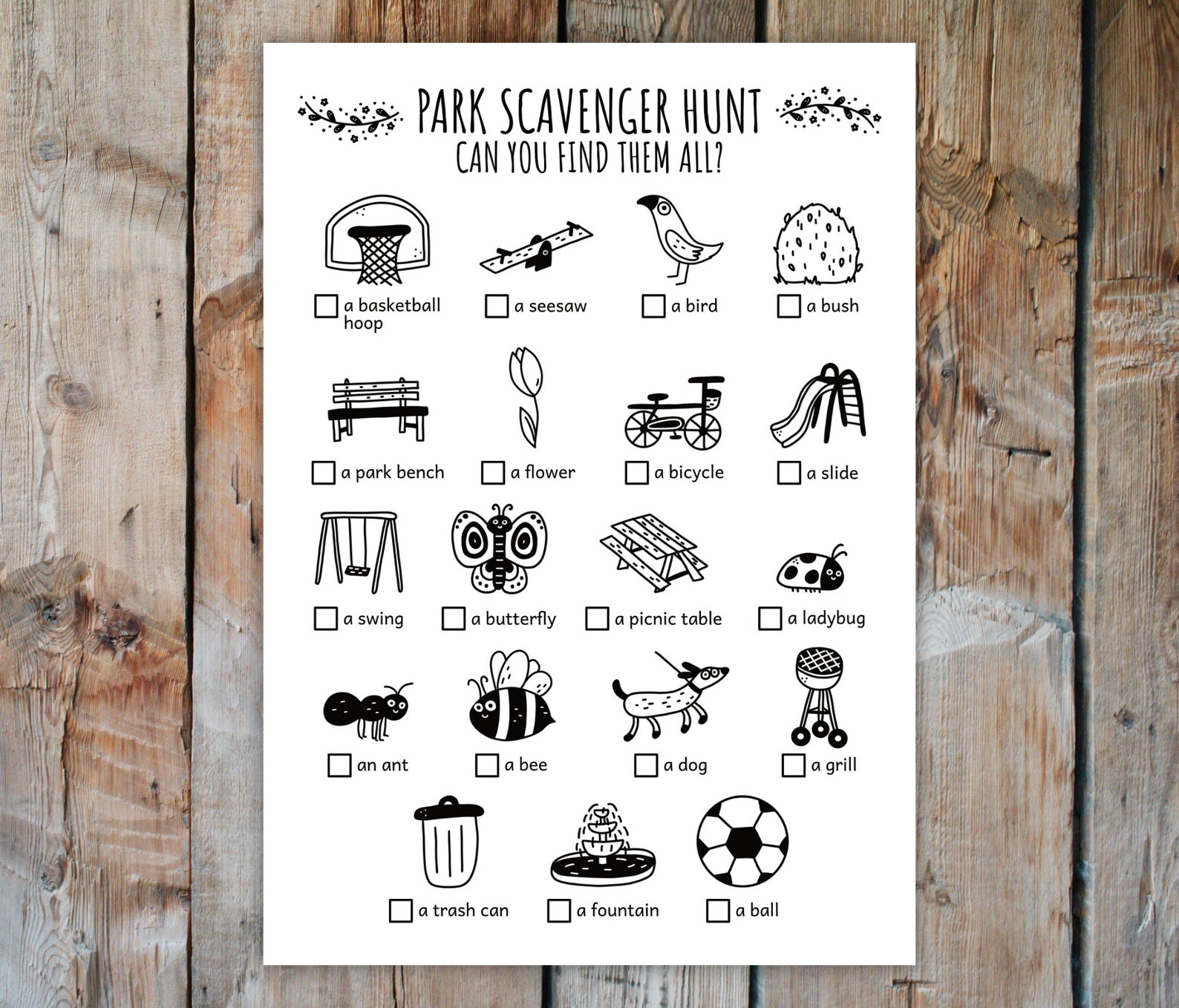 Park Scavenger Hunt for Kids, Outdoors Kids Activity, Printable Game ...
