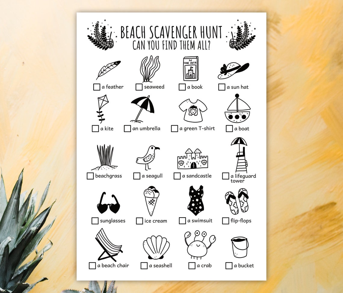 Beach Scavenger Hunt for Kids, Summer Kids Activities and Kids Beach ...