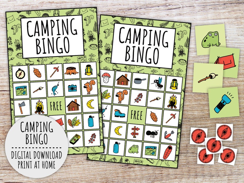 Camping Bingo Game for Kids, Kids Camping Trip Party Game, Preschool ...
