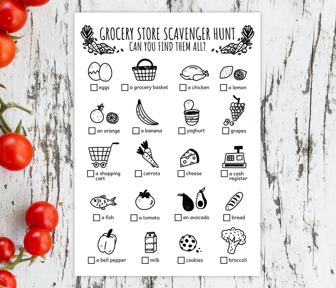 Grocery Store Scavenger Hunt for Kids, Grocery Store Treasure Hunt and ...