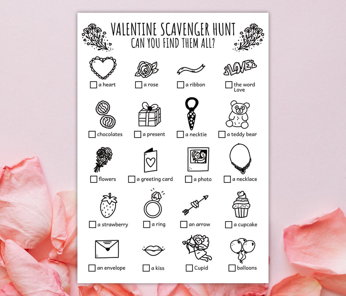 Valentine Scavenger Hunt for Kids, Romantic Treasure Hunt, Valentine ...