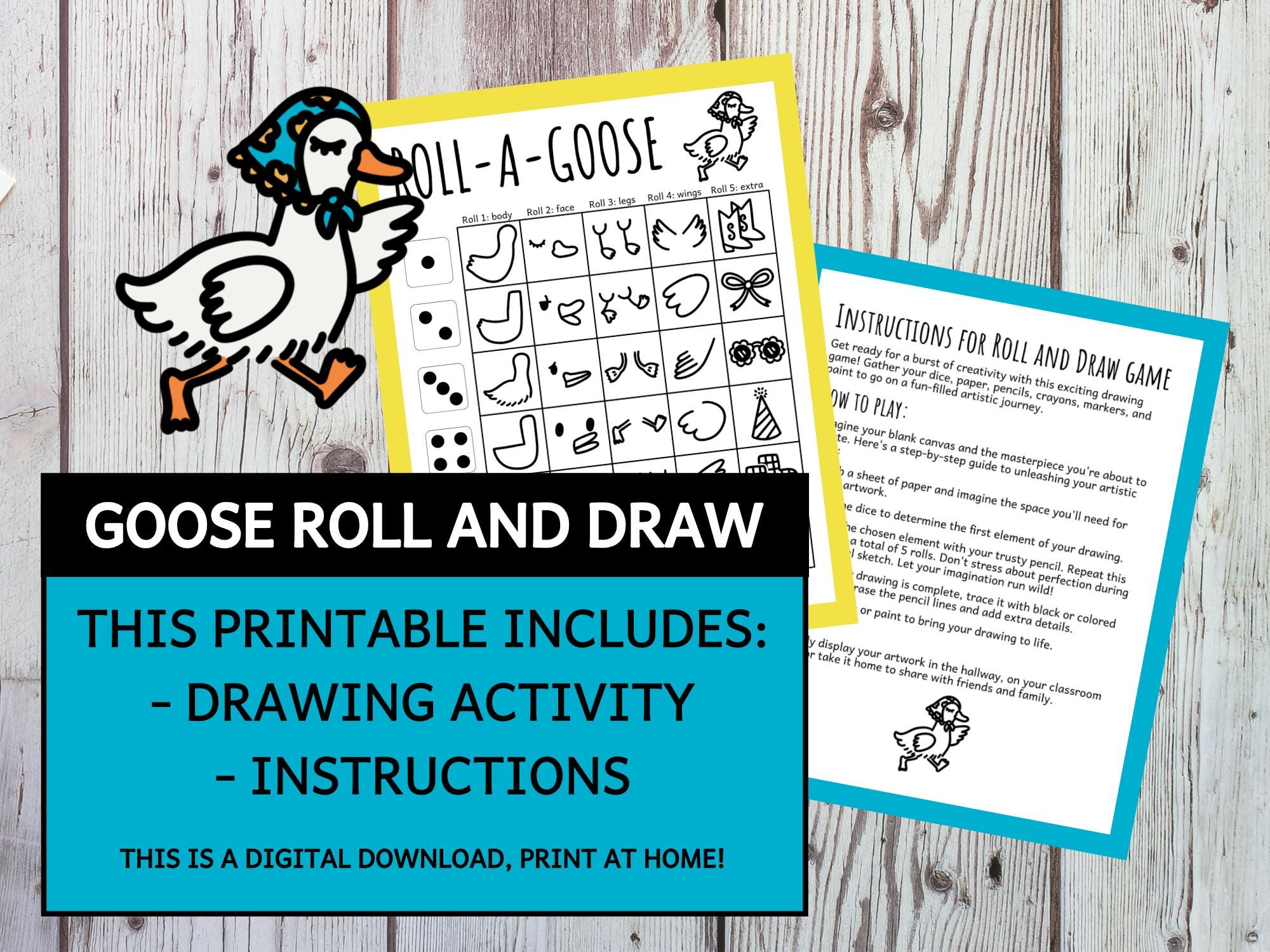 Roll-a-goose Roll and Draw a Goose Game Silly Animal Dice Drawing ...