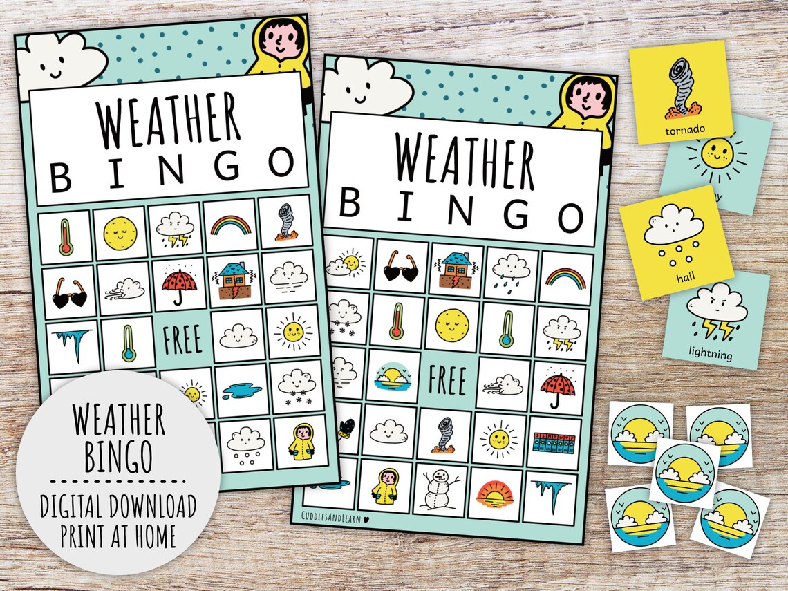 Weather Bingo Game for Kids, Kids Meteorology Party Game, Classroom ...
