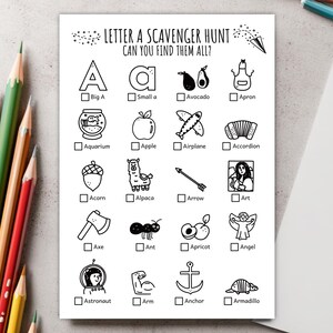 Letter A Scavenger Hunt for Kids | Alphabet Activity, Preschool ...