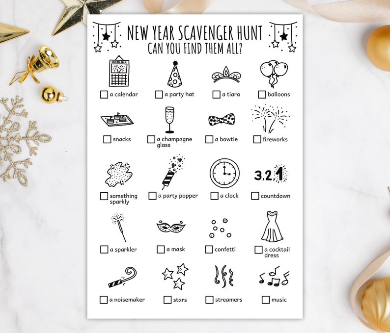 New Year Scavenger Hunt for Kids, Festive Treasure Hunt, New Years Eve ...