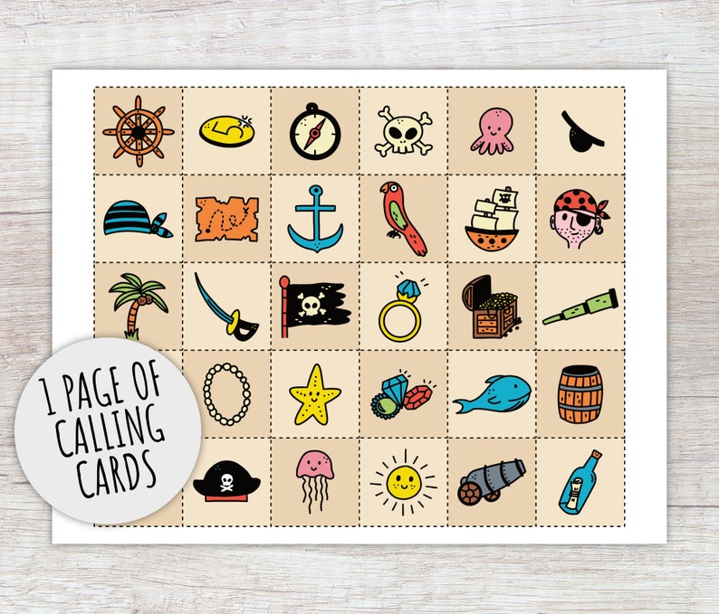 Pirate Bingo Game for Kids, Kids Birthday Party Game, Preschool ...