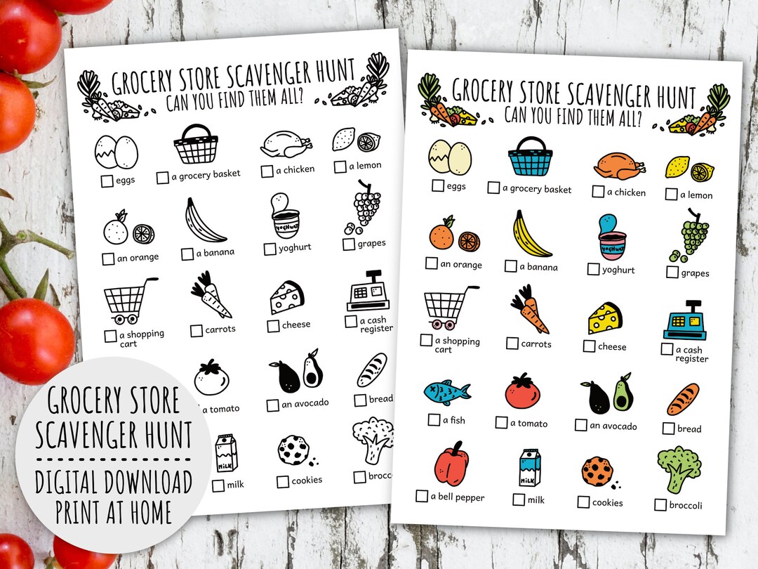 Grocery Store Scavenger Hunt for Kids, Grocery Store Treasure Hunt and ...