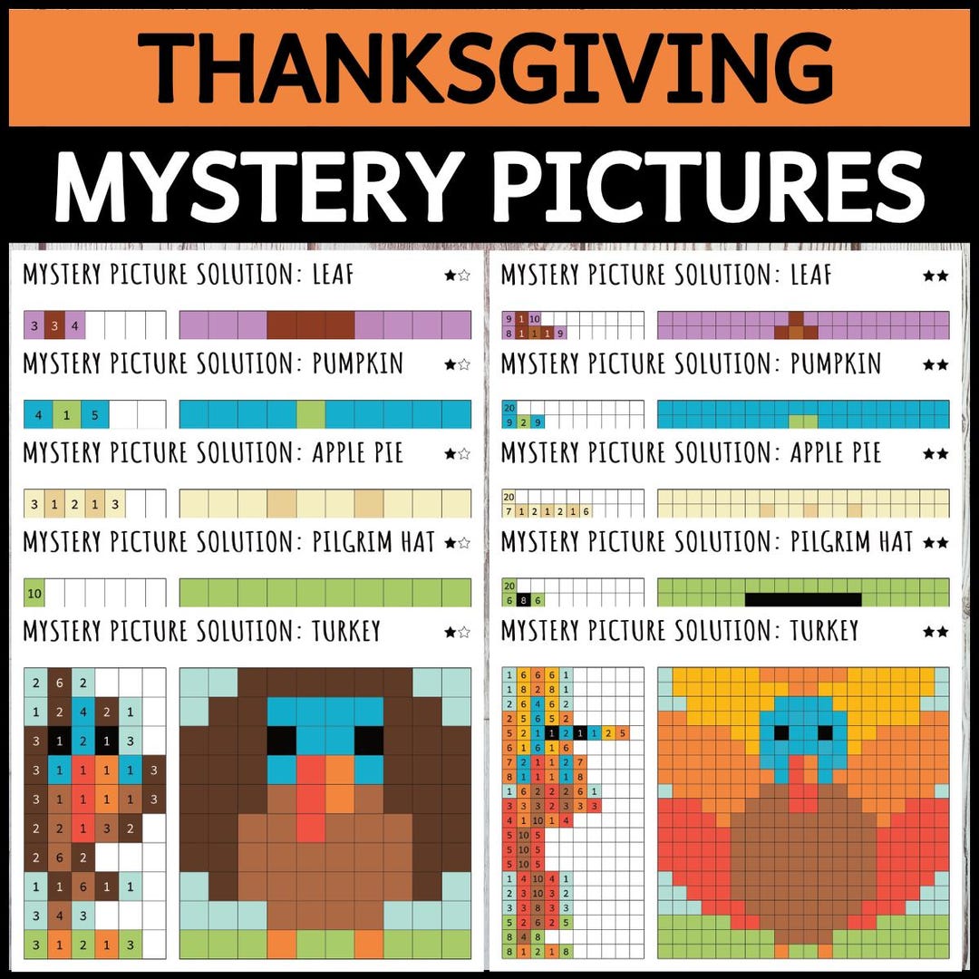 Thanksgiving Mystery Picture Worksheets Pixel Art Color by Code - Etsy