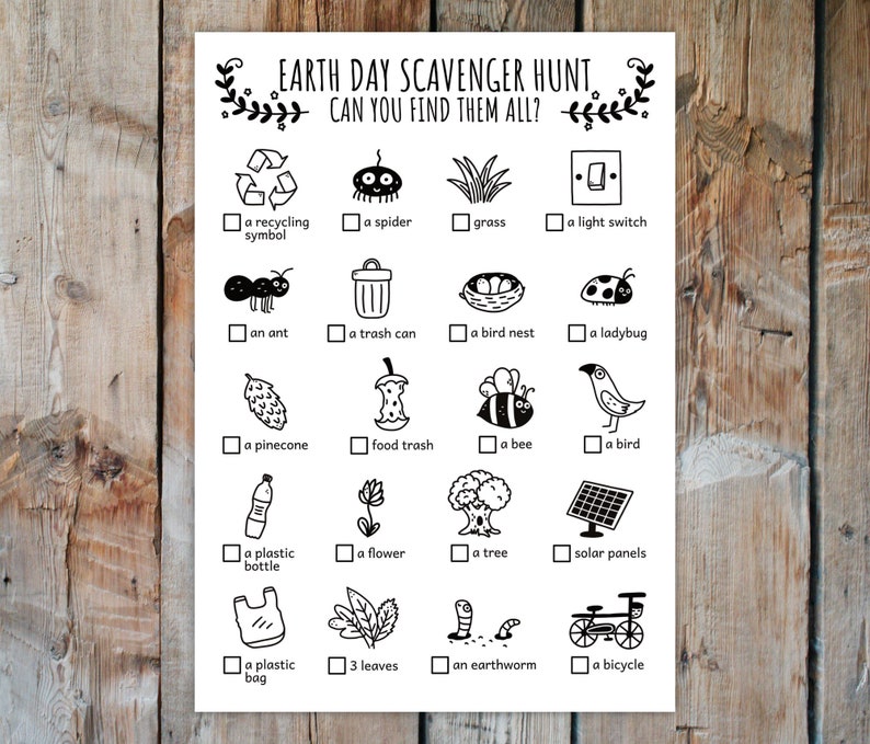Earth Day Scavenger Hunt for Kids - Nature Walk Printable Game, Outdoor ...