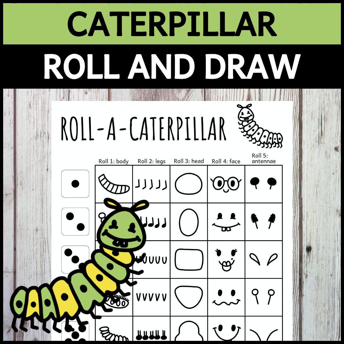 Roll-a-caterpillar Roll and Draw a Caterpillar Game Spring Dice Drawing ...