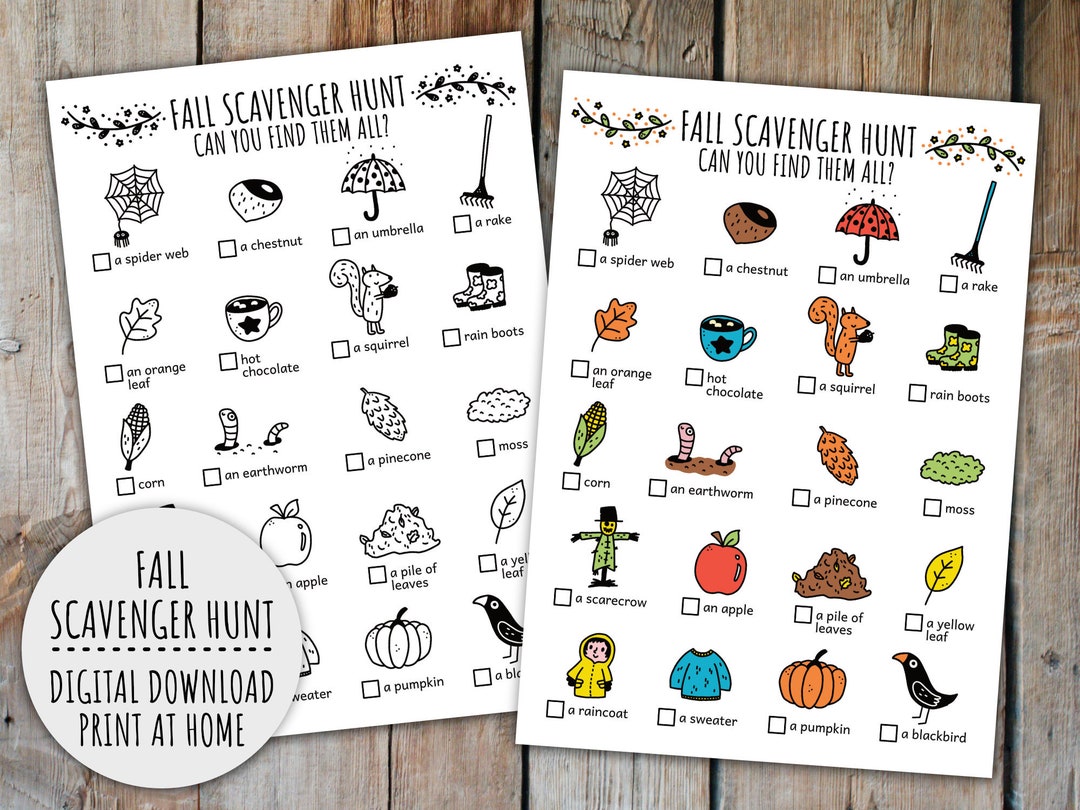 Fall Scavenger Hunt for Kids, Autumn Treasure Hunt, Fall Outdoor ...