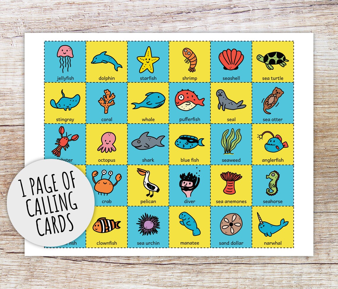 Under the Sea Bingo Game for Kids, Kids Underwater Party Game, Ocean ...