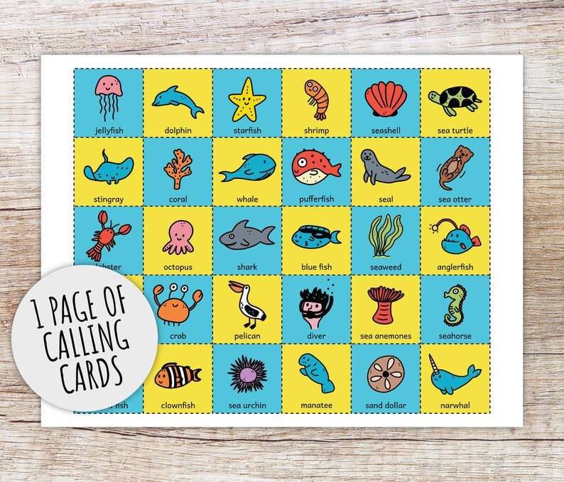 Under the Sea Bingo Game for Kids, Kids Underwater Party Game, Ocean ...