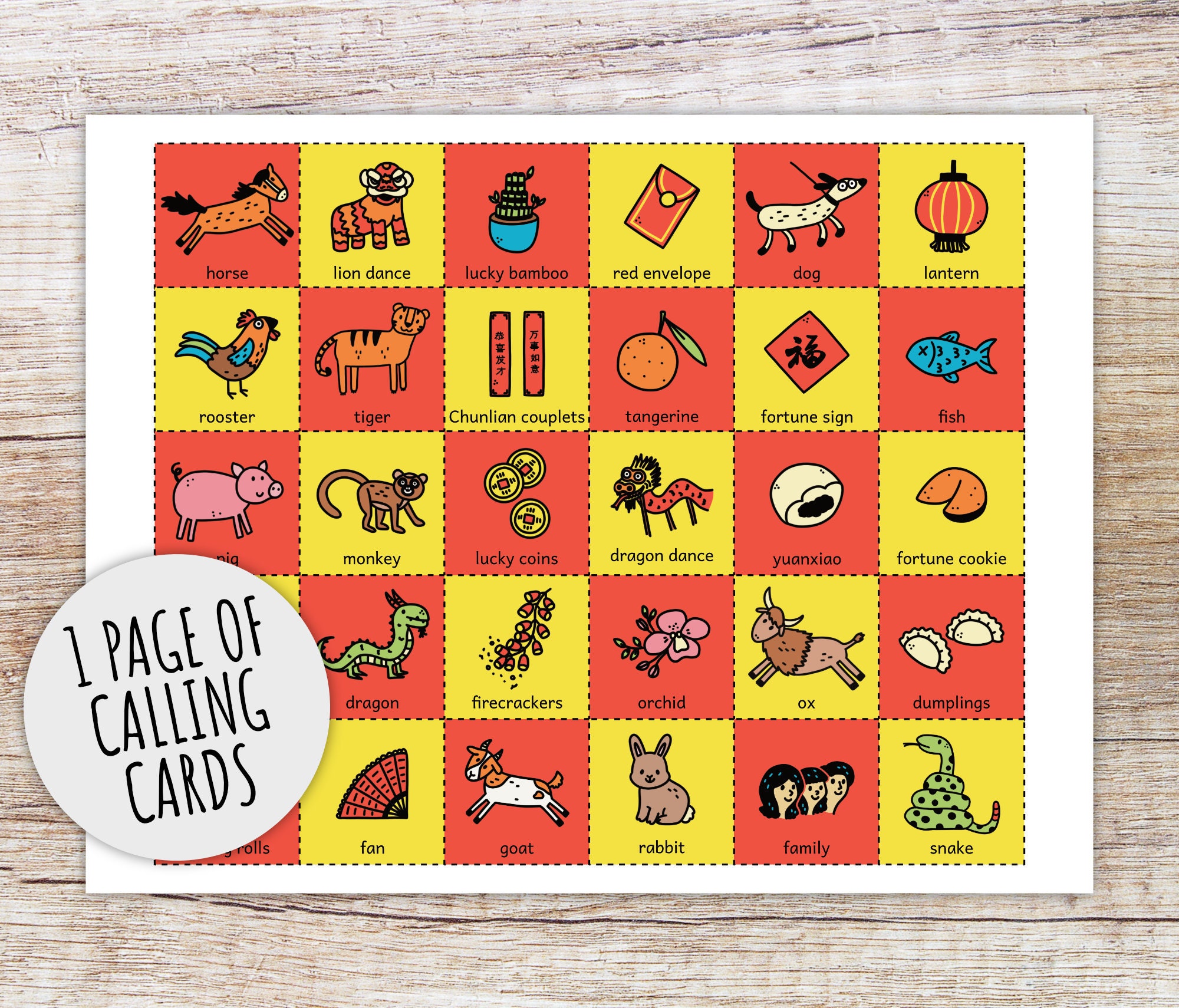 Chinese New Year Bingo Game for Kids, Kids Spring Festival Party Game ...