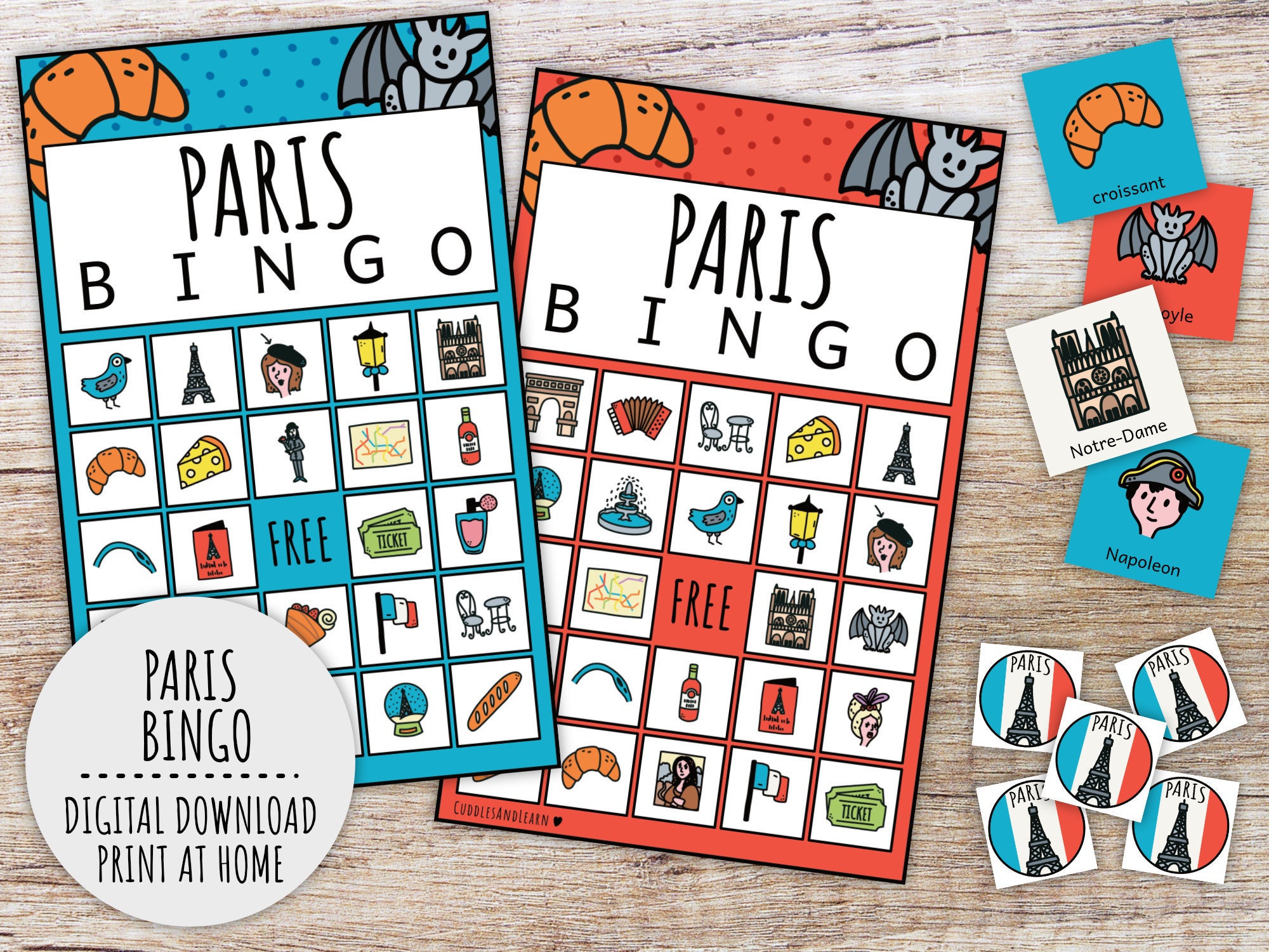Paris Bingo Game for Kids, Kids Parisian Party Game, Travel Classroom ...