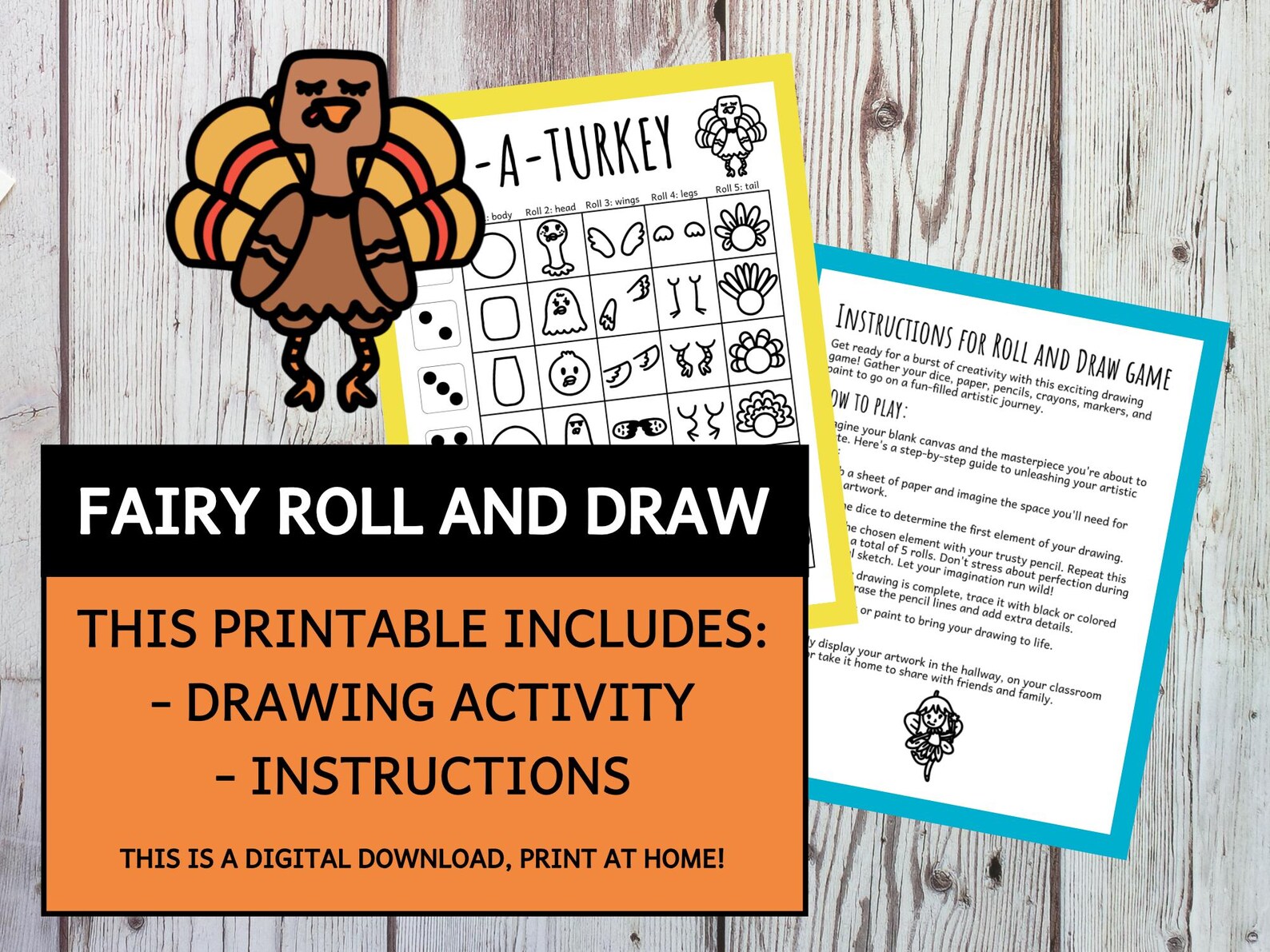 Roll a Turkey Roll and Draw Thanksgiving Dice Drawing Activity - Etsy