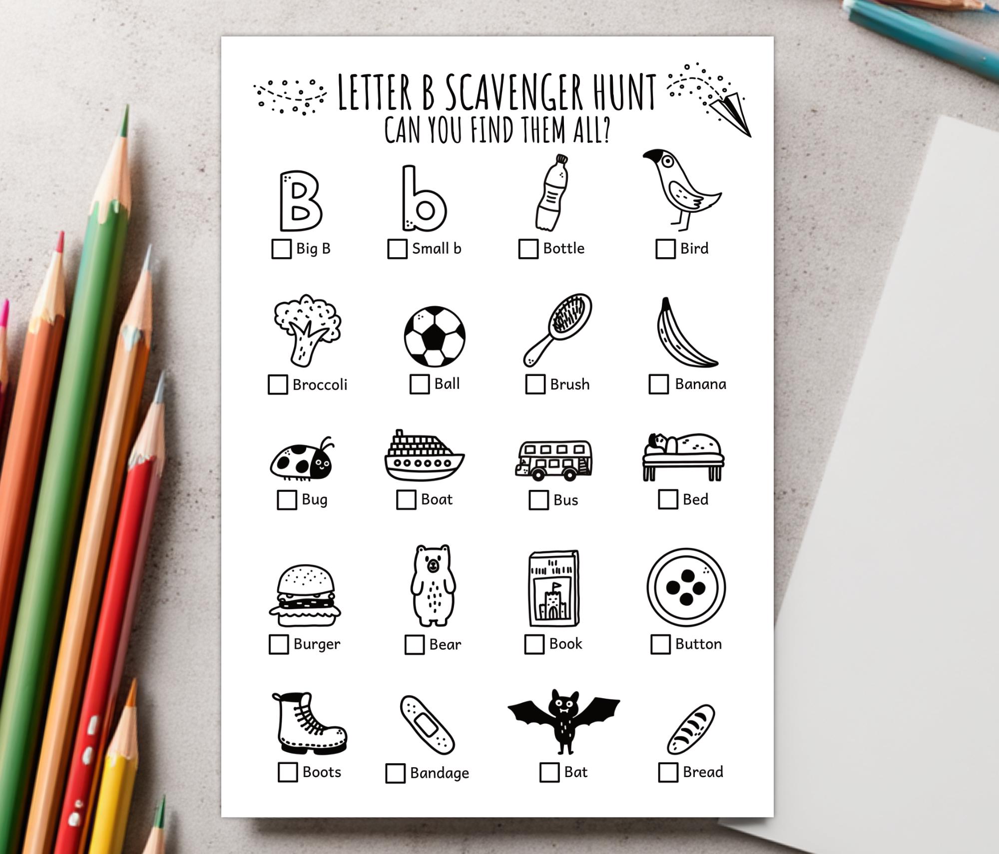 Letter B Scavenger Hunt for Kids | Alphabet Activity, Preschool ...