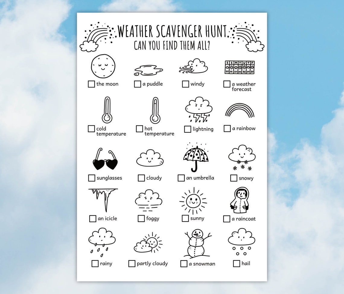 Weather Scavenger Hunt for Kids, Climate Treasure Hunt, Meteorology ...