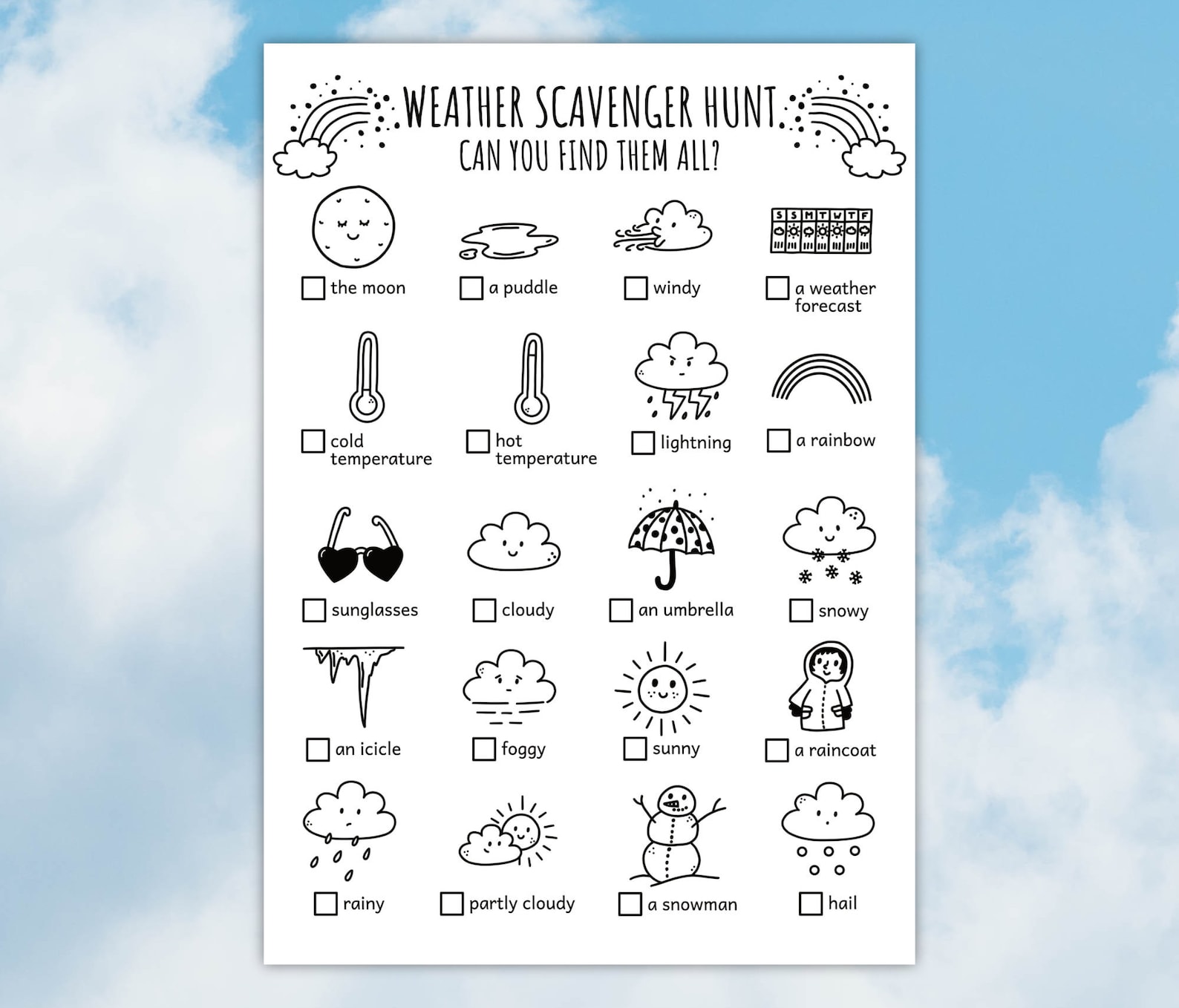 Weather Scavenger Hunt for Kids, Climate Treasure Hunt, Meteorology ...