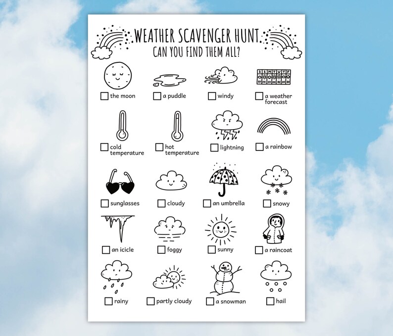 Weather Scavenger Hunt for Kids, Climate Treasure Hunt, Meteorology ...