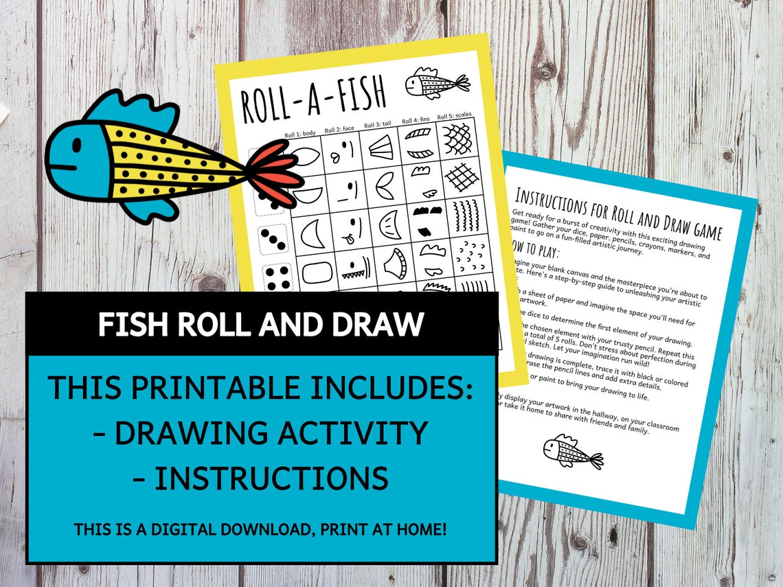 Roll-a-fish Roll and Draw a Fish Game Animal Summer Dice Drawing ...