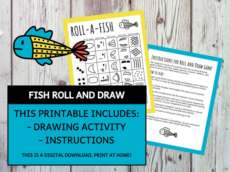 Roll-a-fish Roll and Draw a Fish Game Animal Summer Dice Drawing ...