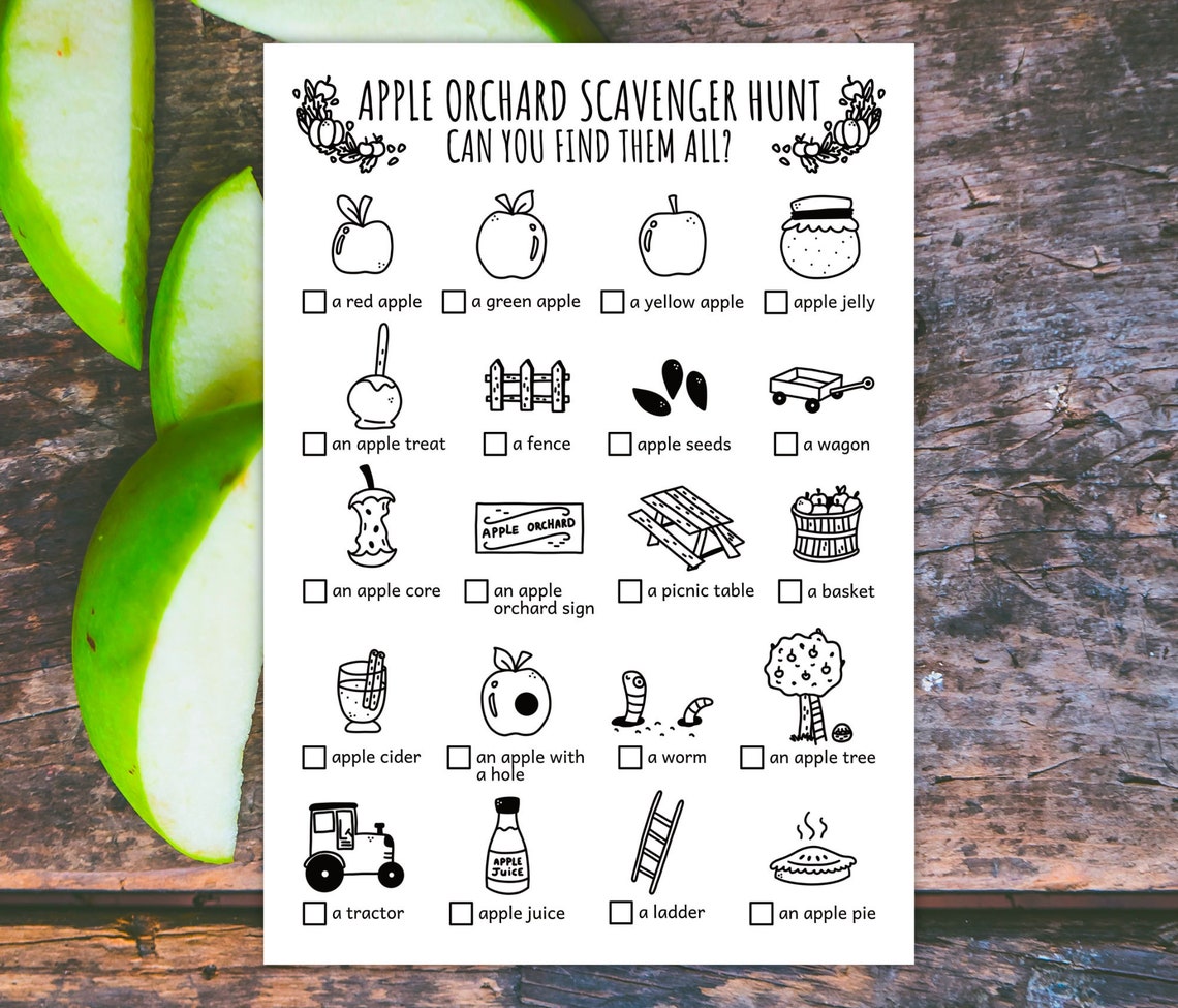 Apple Orchard Scavenger Hunt for Kids, Fall Treasure Hunt, Autumn Party ...