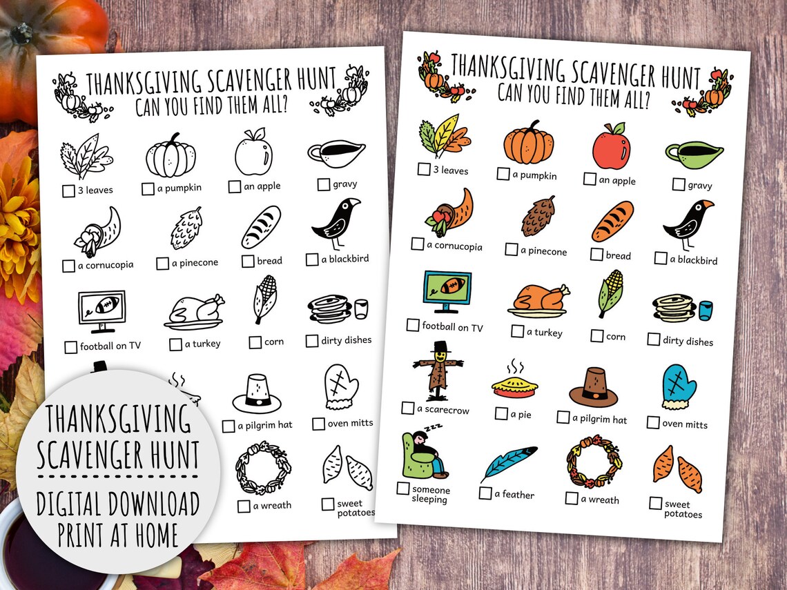 Thanksgiving Scavenger Hunt for Kids, Fall Treasure Hunt, Thanksgiving ...