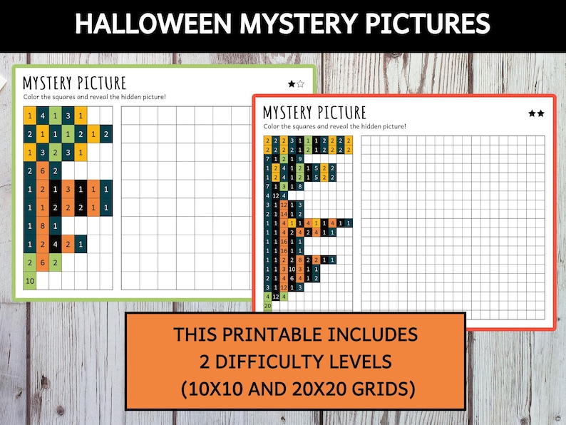 Halloween Mystery Picture Worksheets Pixel Art Color by Code - Etsy