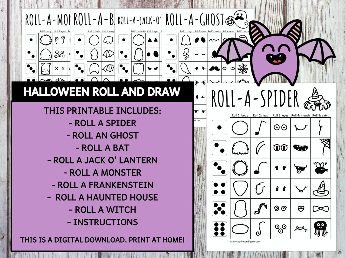 Halloween Roll and Draw Game Halloween Dice Drawing Activity for Kids ...