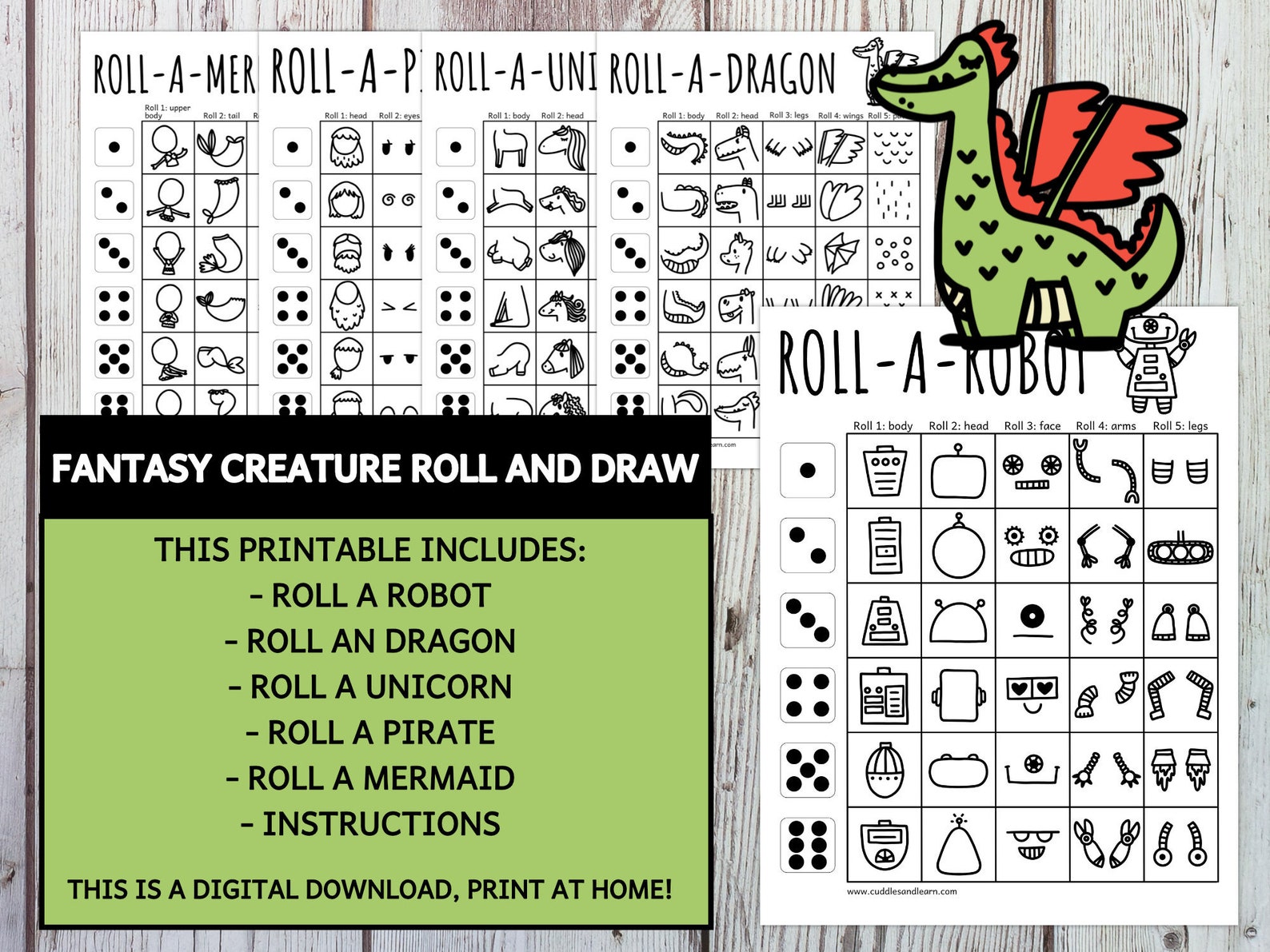 Fantasy Creature Roll and Draw Game Fantasy Dice Drawing Activity for ...