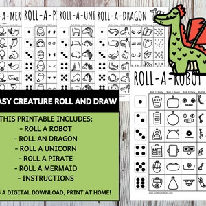 Fantasy Creature Roll and Draw Game Fantasy Dice Drawing Activity for ...