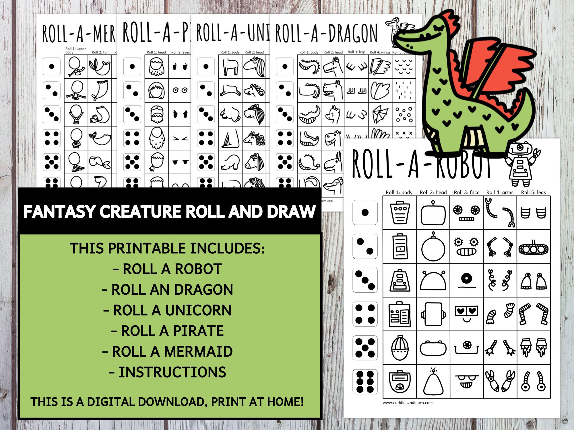 Fantasy Creature Roll and Draw Game Fantasy Dice Drawing Activity for ...