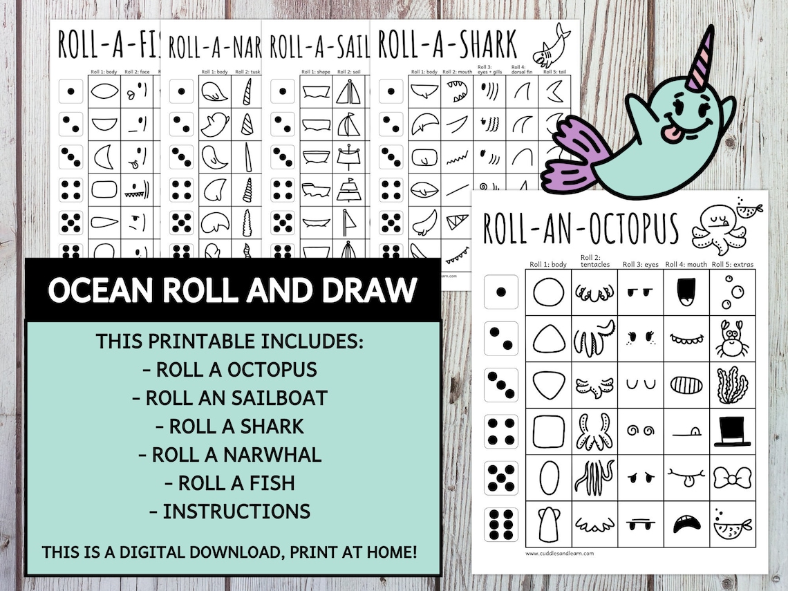 Ocean Roll and Draw Game Under the Sea Dice Drawing Activity for Kids ...