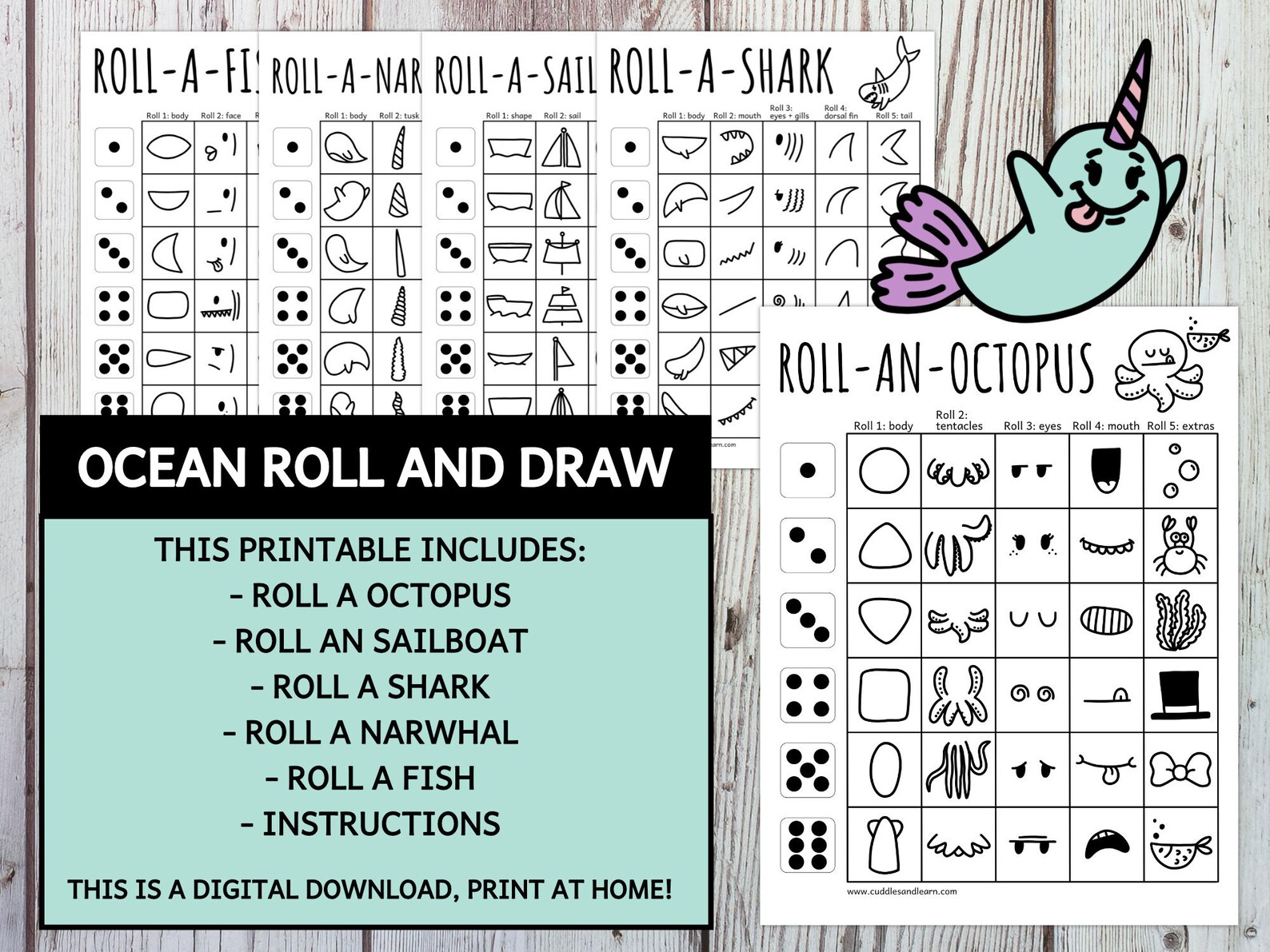 Ocean Roll and Draw Game Under the Sea Dice Drawing Activity for Kids ...