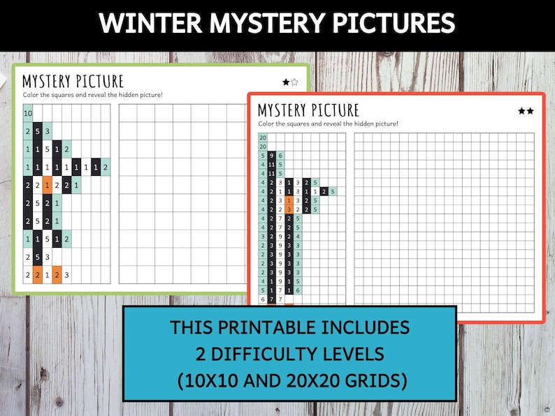 Winter Mystery Picture Worksheets Pixel Art Color by Code - Etsy