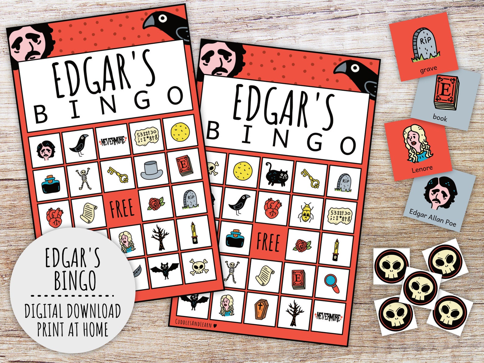 Edgar's Bingo Game for Kids, Kids Edgar Allan Poe Party Game, Classroom ...