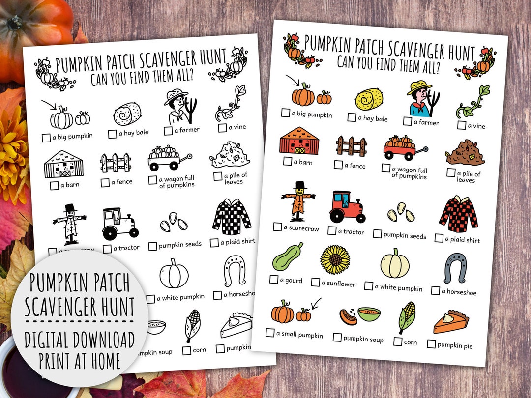 Pumpkin Patch Scavenger Hunt for Kids, Fall Treasure Hunt, Autumn Party ...