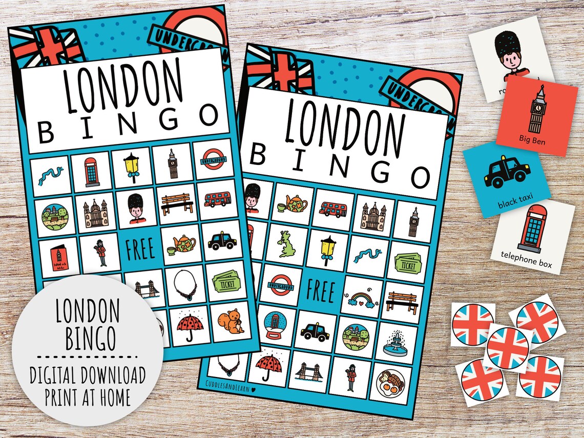 London Bingo Game for Kids, Kids Great Britain Party Game, Travel ...
