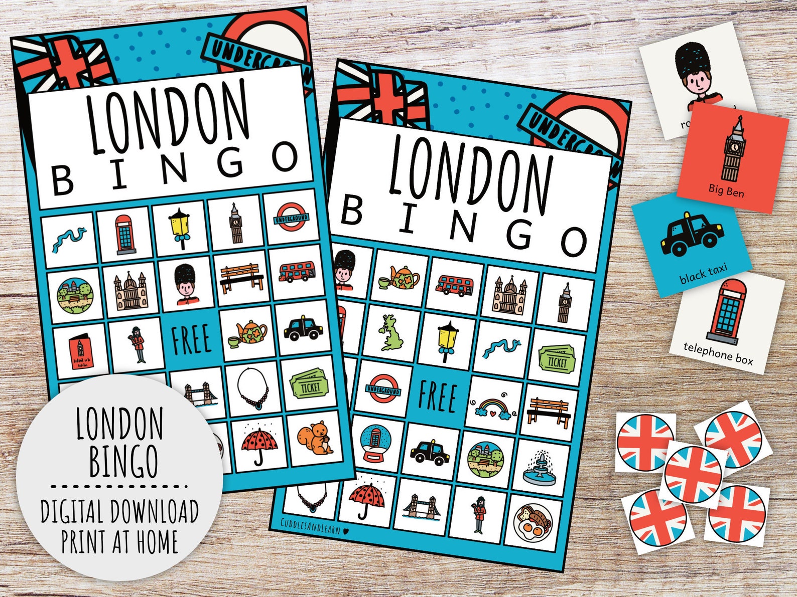 London Bingo Game for Kids, Kids Great Britain Party Game, Travel ...