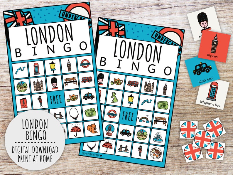 London Bingo Game for Kids, Kids Great Britain Party Game, Travel ...