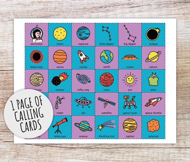 Outer Space Bingo Game for Kids, Kids Galaxy Party Game, Classroom Game ...