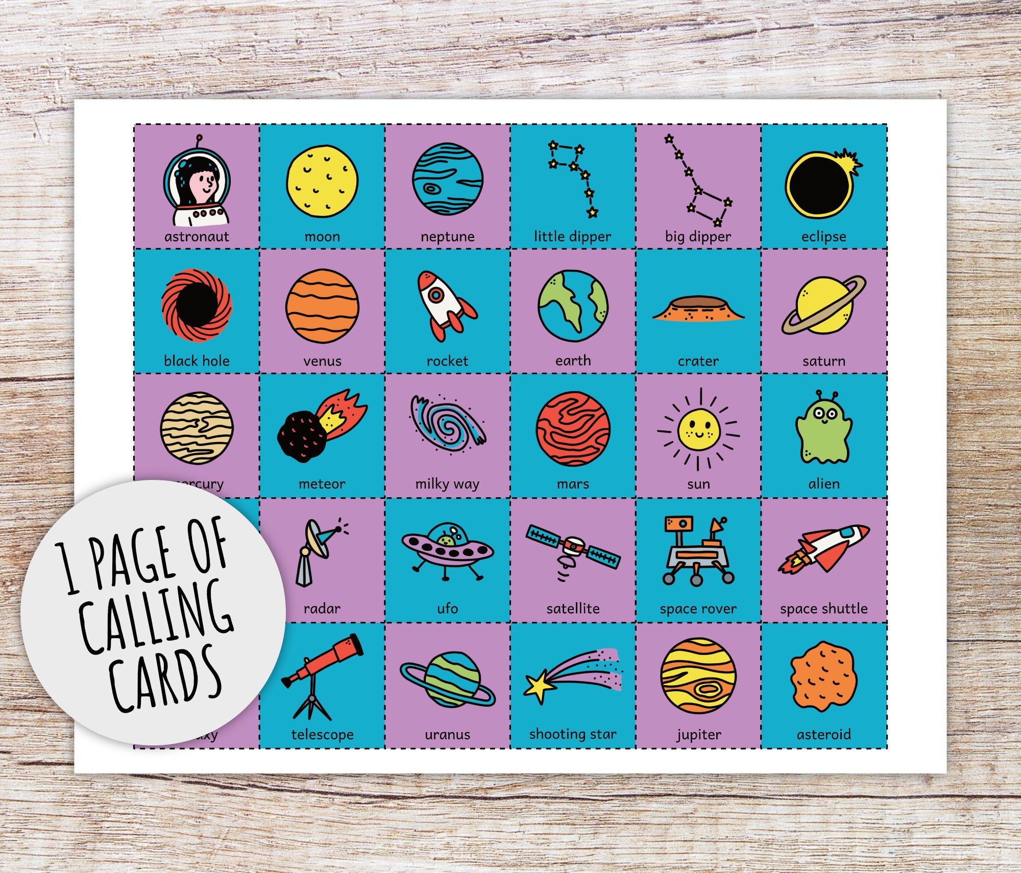 Outer Space Bingo Game for Kids, Kids Galaxy Party Game, Classroom Game ...