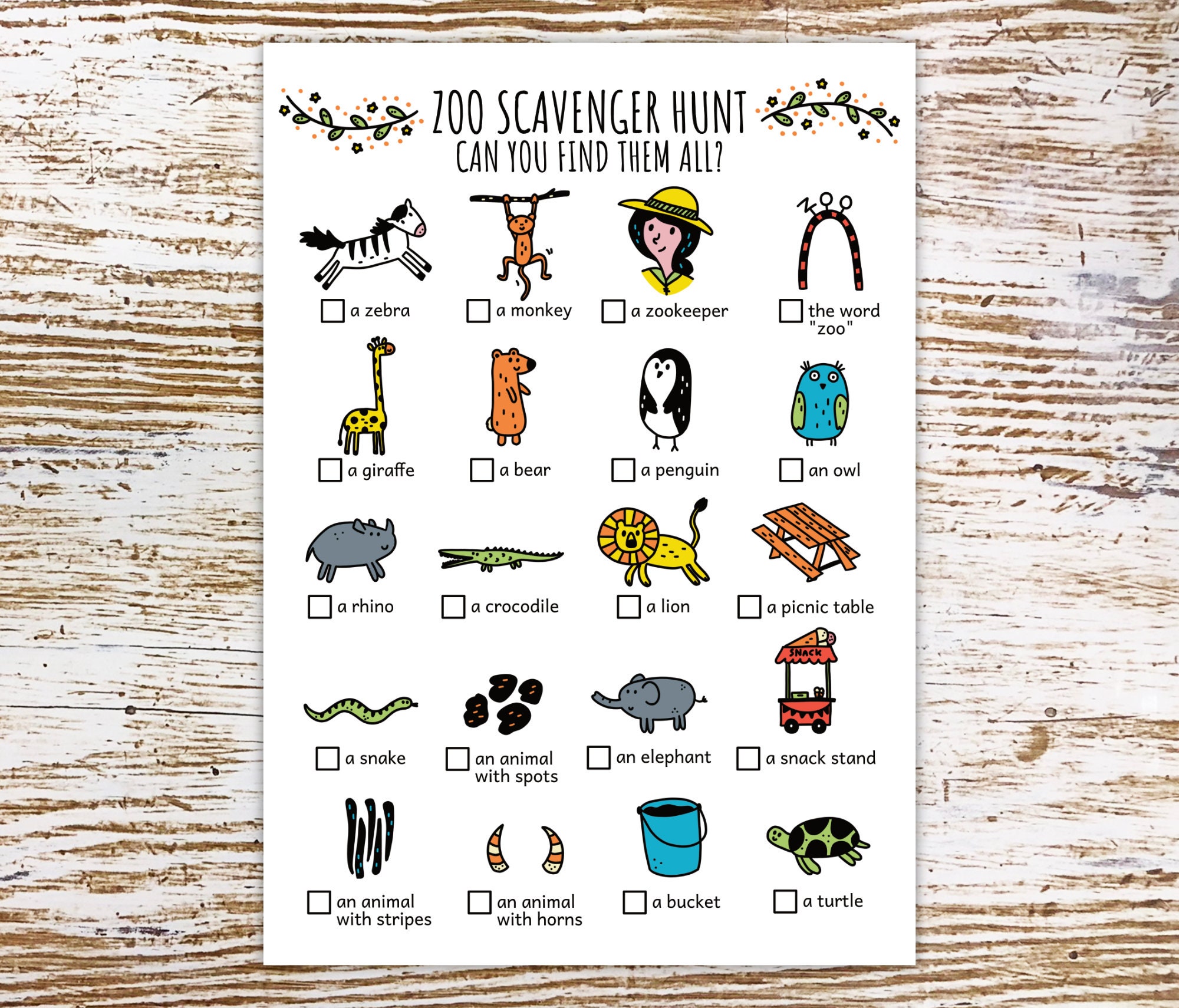 Zoo Scavenger Hunt for Kids, Zoo Treasure Hunt, Zoo Party Game and Wild ...