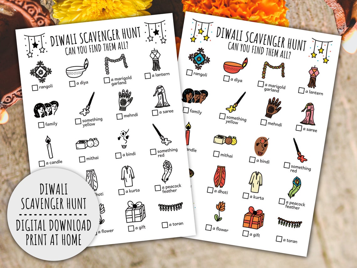 Diwali Scavenger Hunt for Kids, Deepavali Treasure Hunt, Party Activity ...