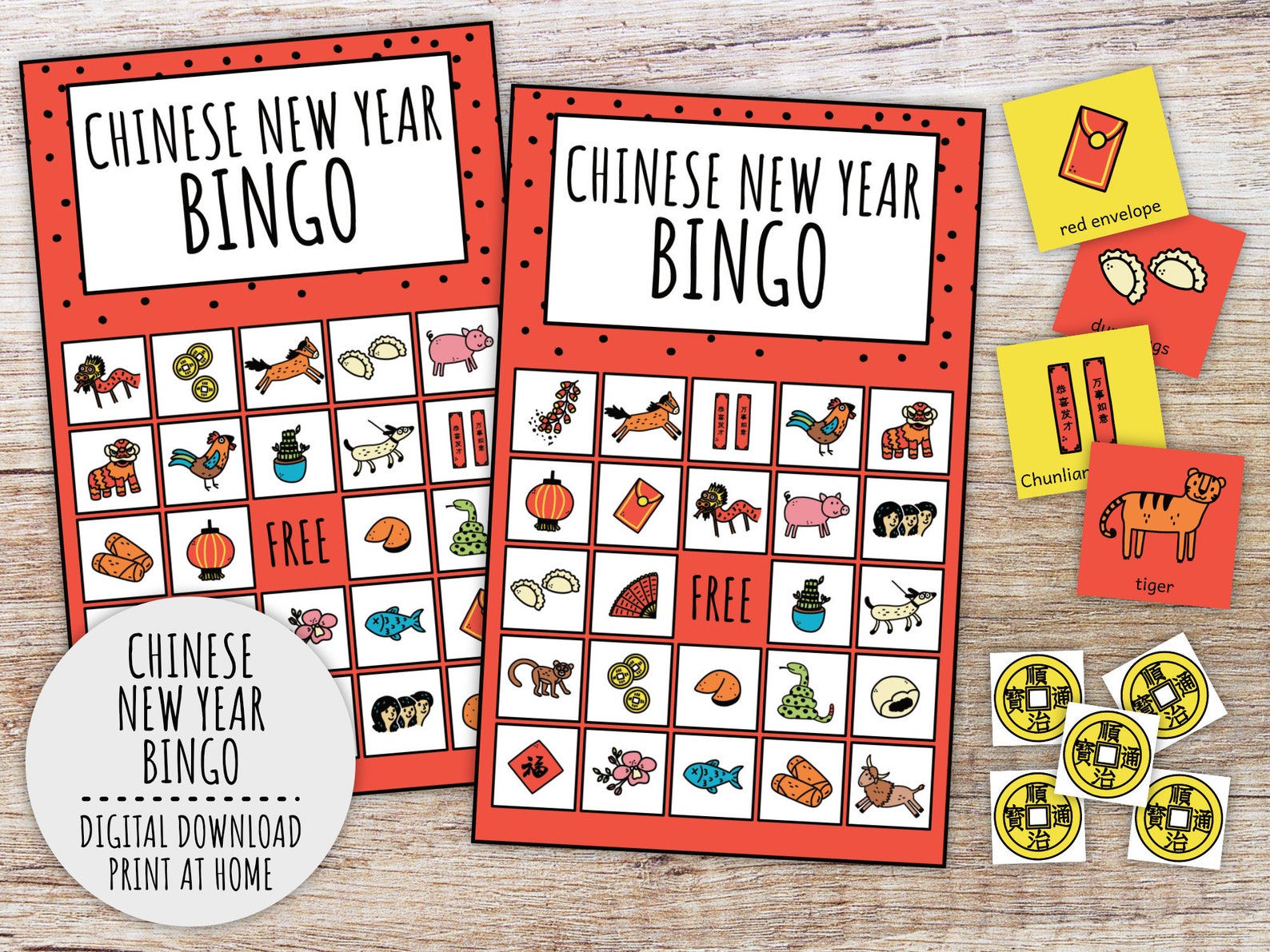 Chinese New Year Bingo Game for Kids, Kids Spring Festival Party Game ...