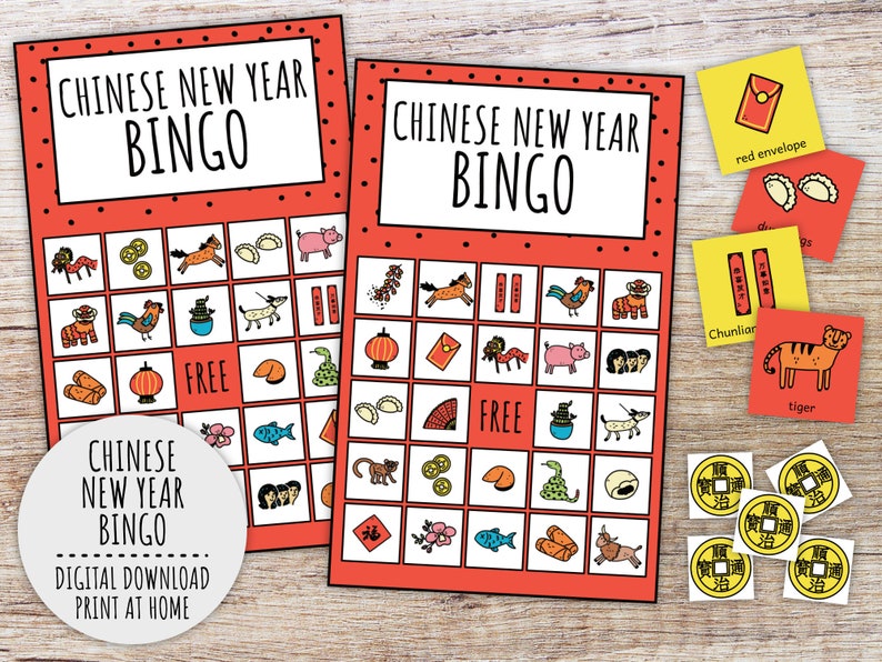 Chinese New Year Bingo Game for Kids, Kids Spring Festival Party Game ...